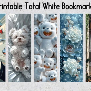 50 Total White Printable Bookmarks, White Digital Download Bookmark ...