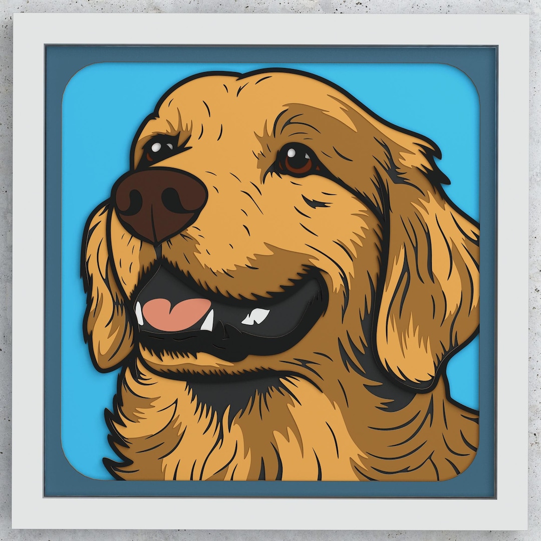 Golden Retriever Shadow Box V2, Golden Retriever SVG Layered Design for ...