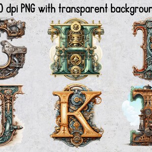 Steampunk Alphabet PNG Sublimation Clip Art, Set Transparent PNG ...
