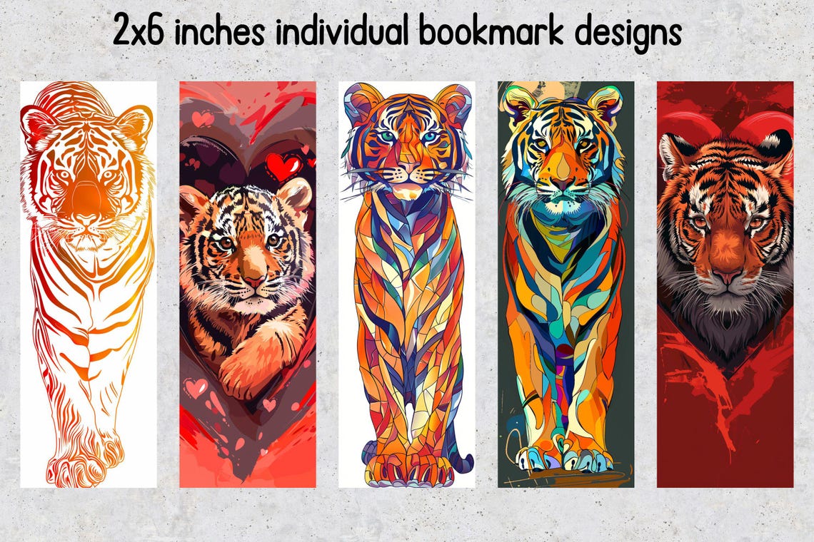 50 Tiger Printable Bookmarks, Tiger Digital Bookmark Sheets, Tiger PNG ...