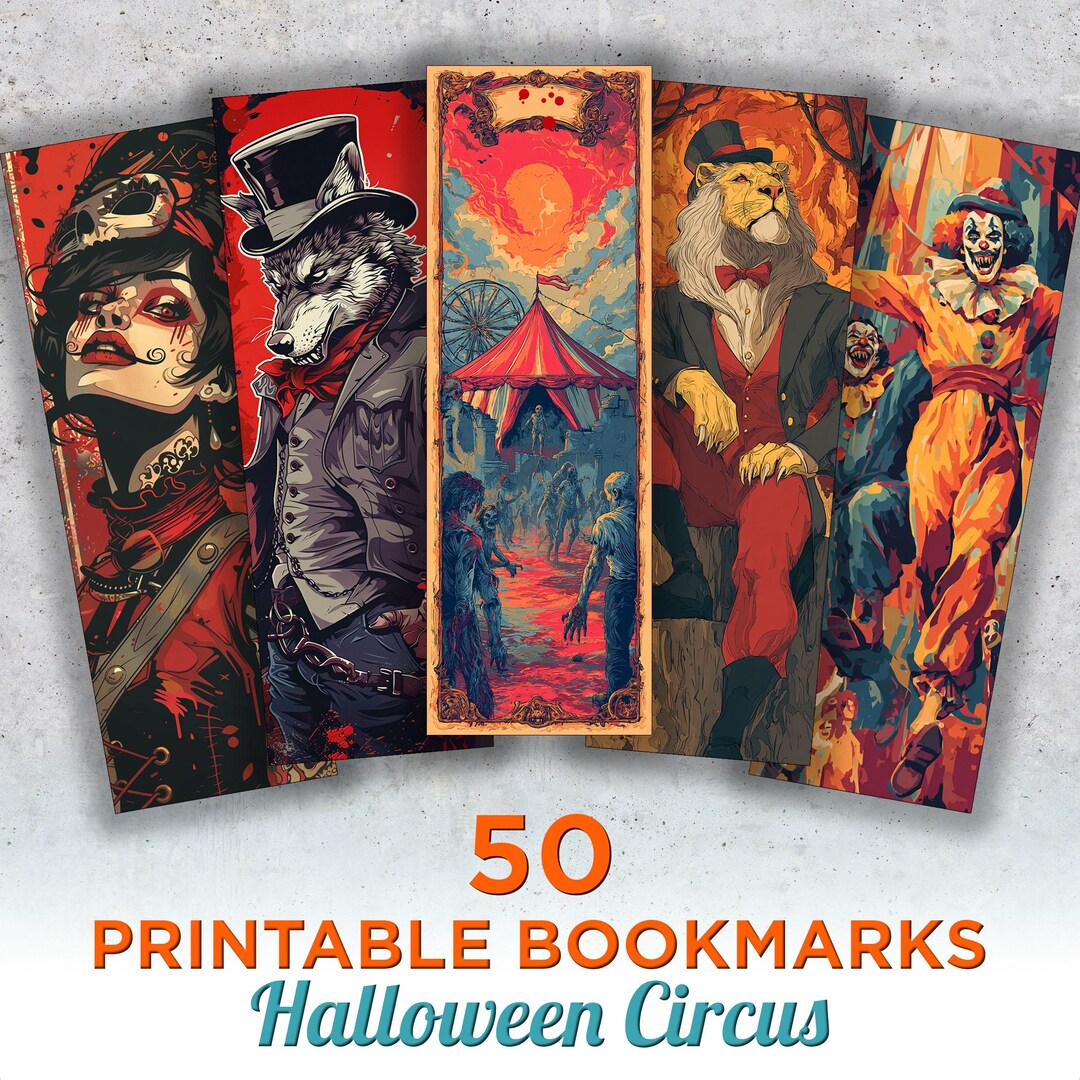 50 Horror Circus Printable Bookmarks, Halloween Digital Bookmark Sheets ...