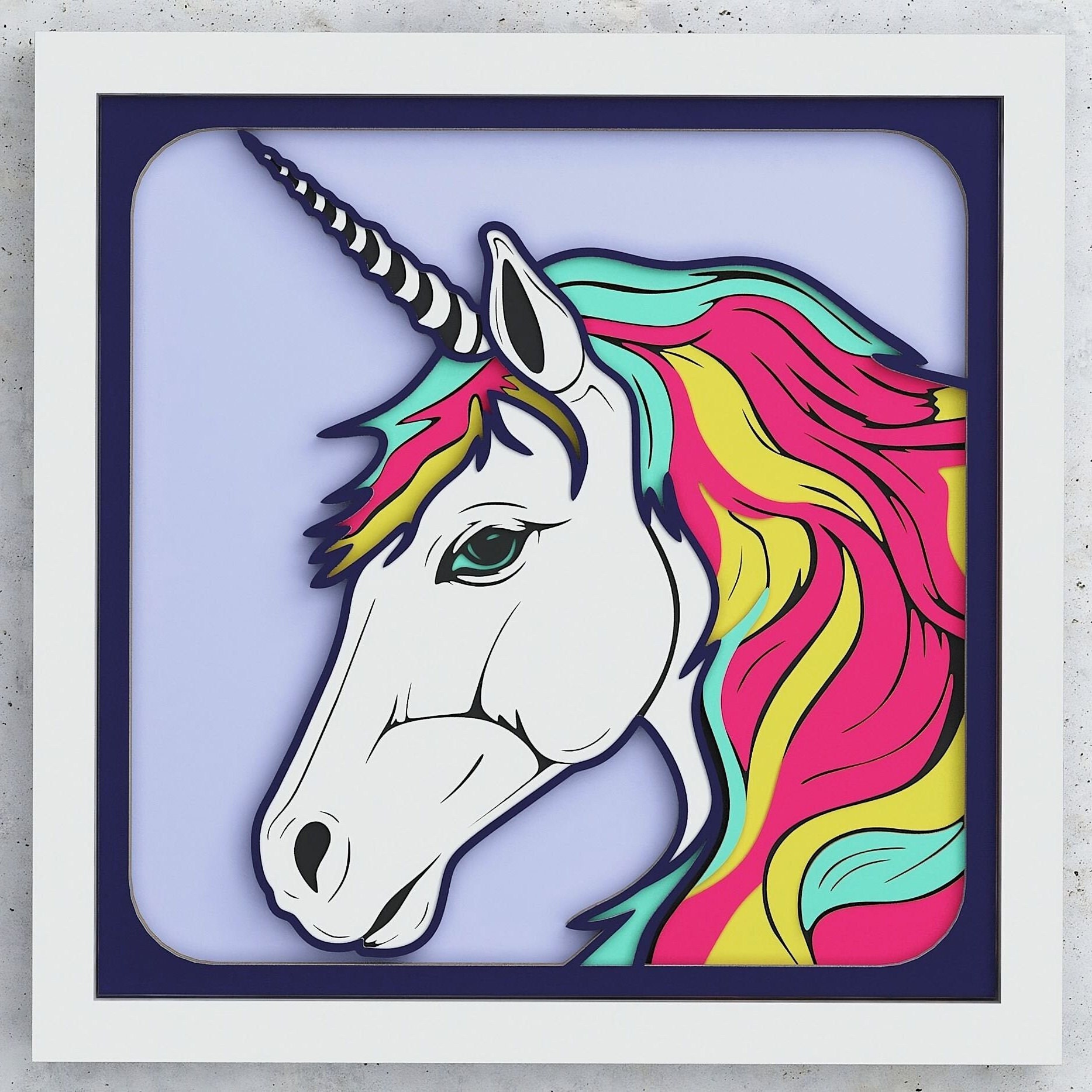 Unicorn Head Shadow Box, 3D Unicorn SVG, Unicorn Layered Design for ...