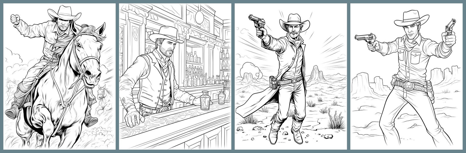 40 Wild West Coloring Pages, Adults Printable Cowboy Coloring Book ...