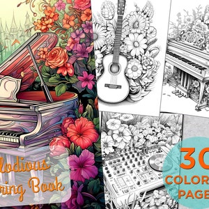 30 Melodious Coloring Pages, Music Printable Grayscale Coloring Book ...