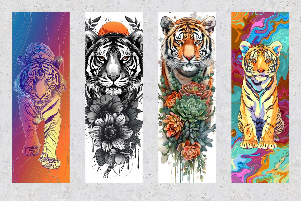 50 Tiger Printable Bookmarks, Tiger Digital Bookmark Sheets, Tiger PNG ...