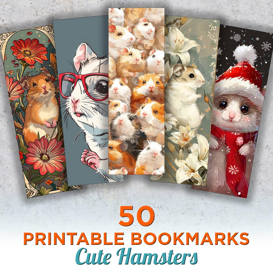 50 Hamster Printable Bookmarks, Hamster Digital Bookmark Sheets ...