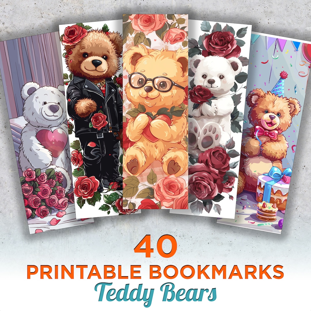 40 Teddy Bear Printable Bookmarks, Toy Bear Digital Download Bookmark ...