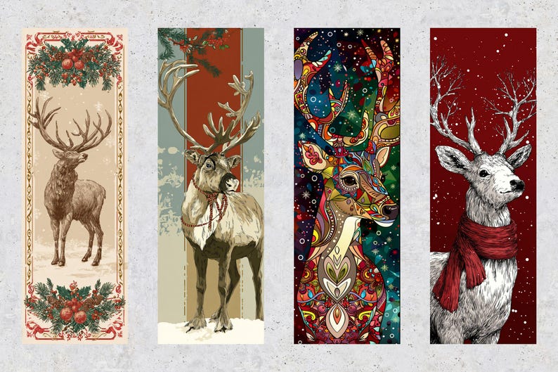 50 Santa's Reindeer Printable Bookmarks, Christmas Deer Rudolph Digital ...