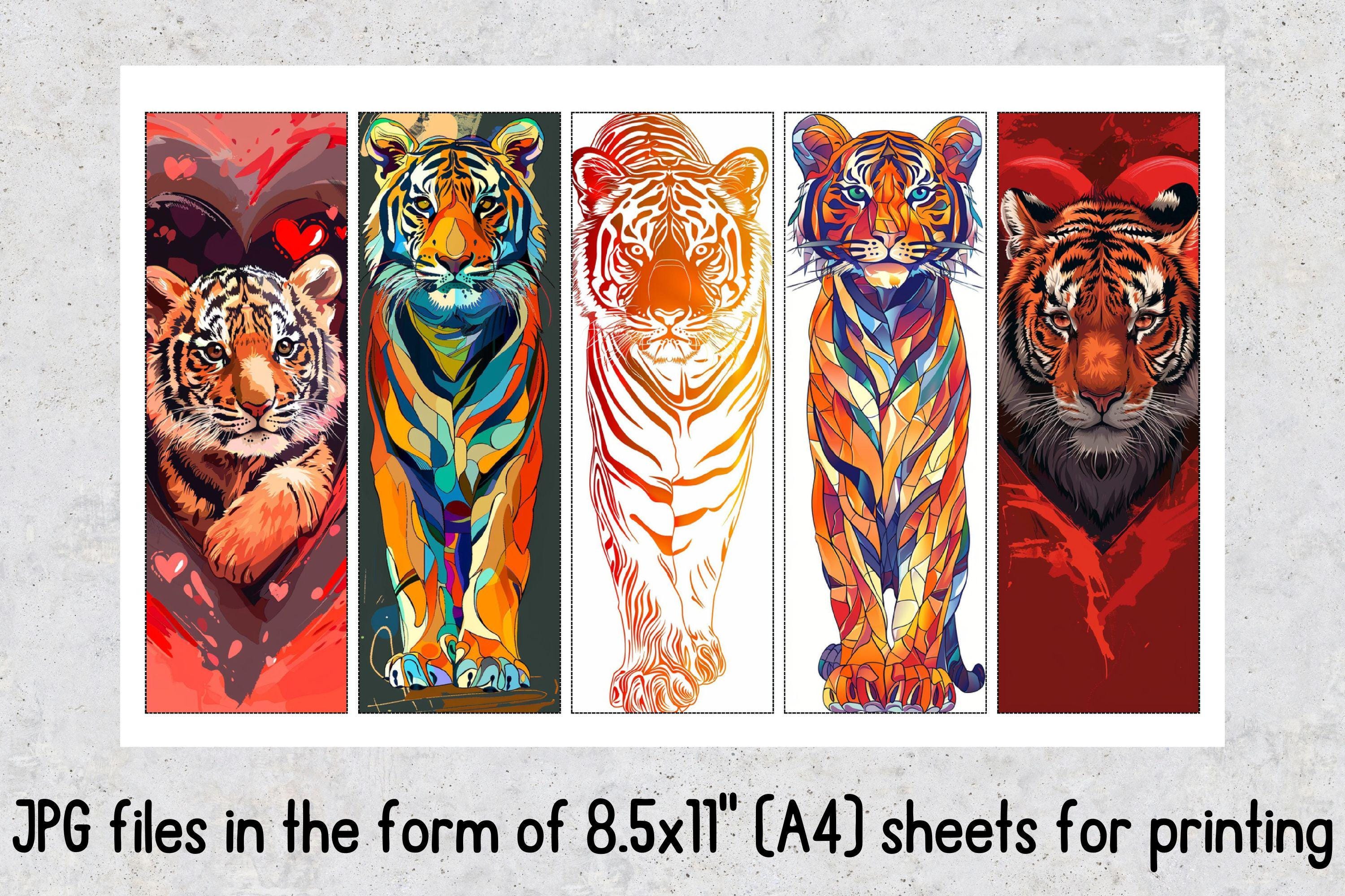 50 Tiger Printable Bookmarks, Tiger Digital Bookmark Sheets, Tiger PNG ...