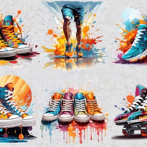 32 Sneakers PNG Cliparts, Watercolor Floral Sneakers Sublimation, Set ...