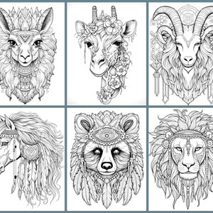 35 Boho Animals Coloring Pages, Boho Animals Printable Grayscale ...