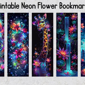 50 Neon Flowers Printable Bookmarks, Floral Digital Download Bookmark ...
