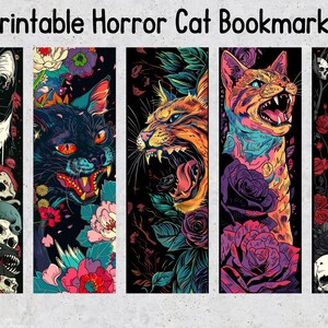 50 Horror Cat Printable Bookmarks, Scary Cat Digital Bookmark Sheets ...