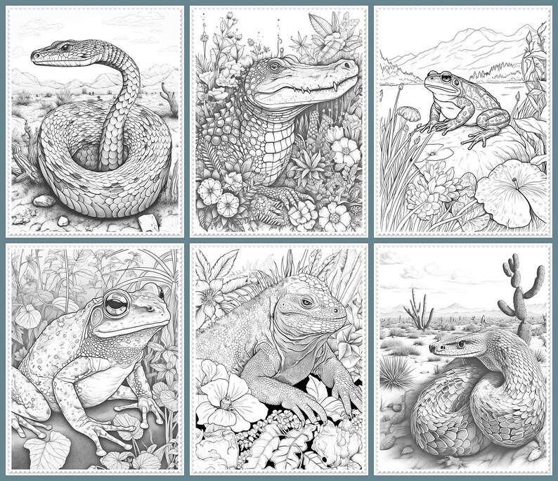 25 Reptiles Coloring Pages, Adults Printable Coloring Page, Reptiles ...