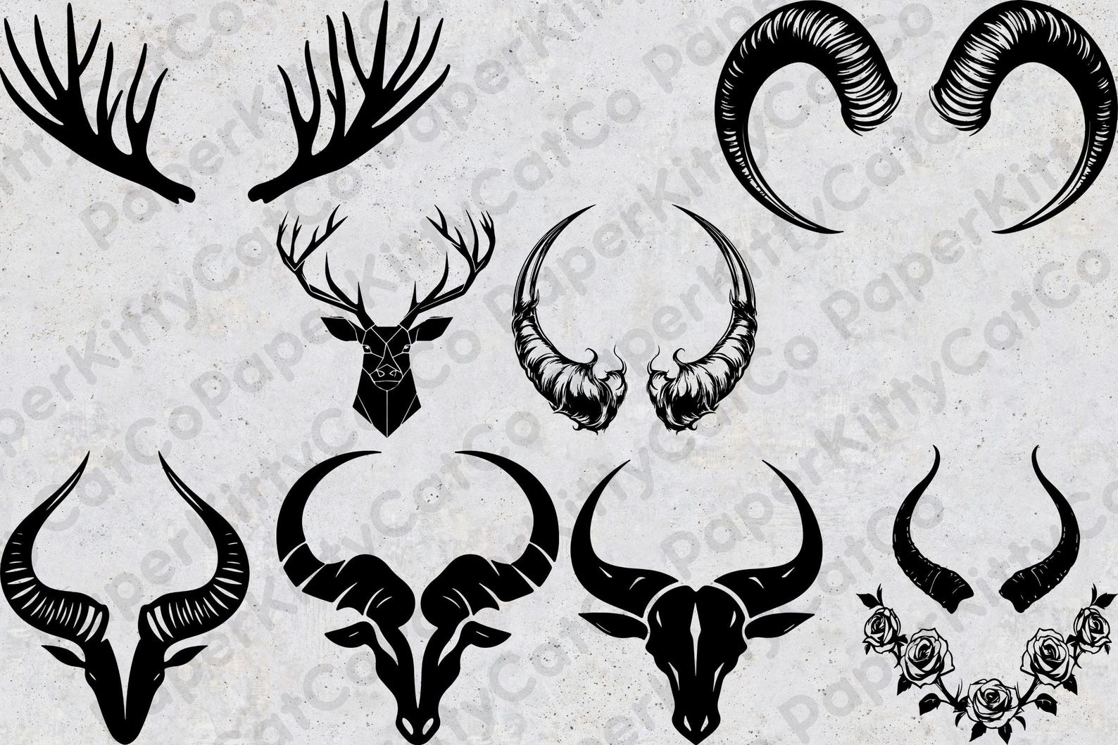 50 Horns PNG & SVG Bundle, Animal Horn SVG Silhouettes Sublimation ...