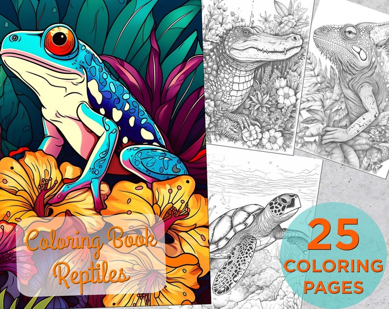 25 Reptiles Coloring Pages Adults Printable Coloring Page - Etsy