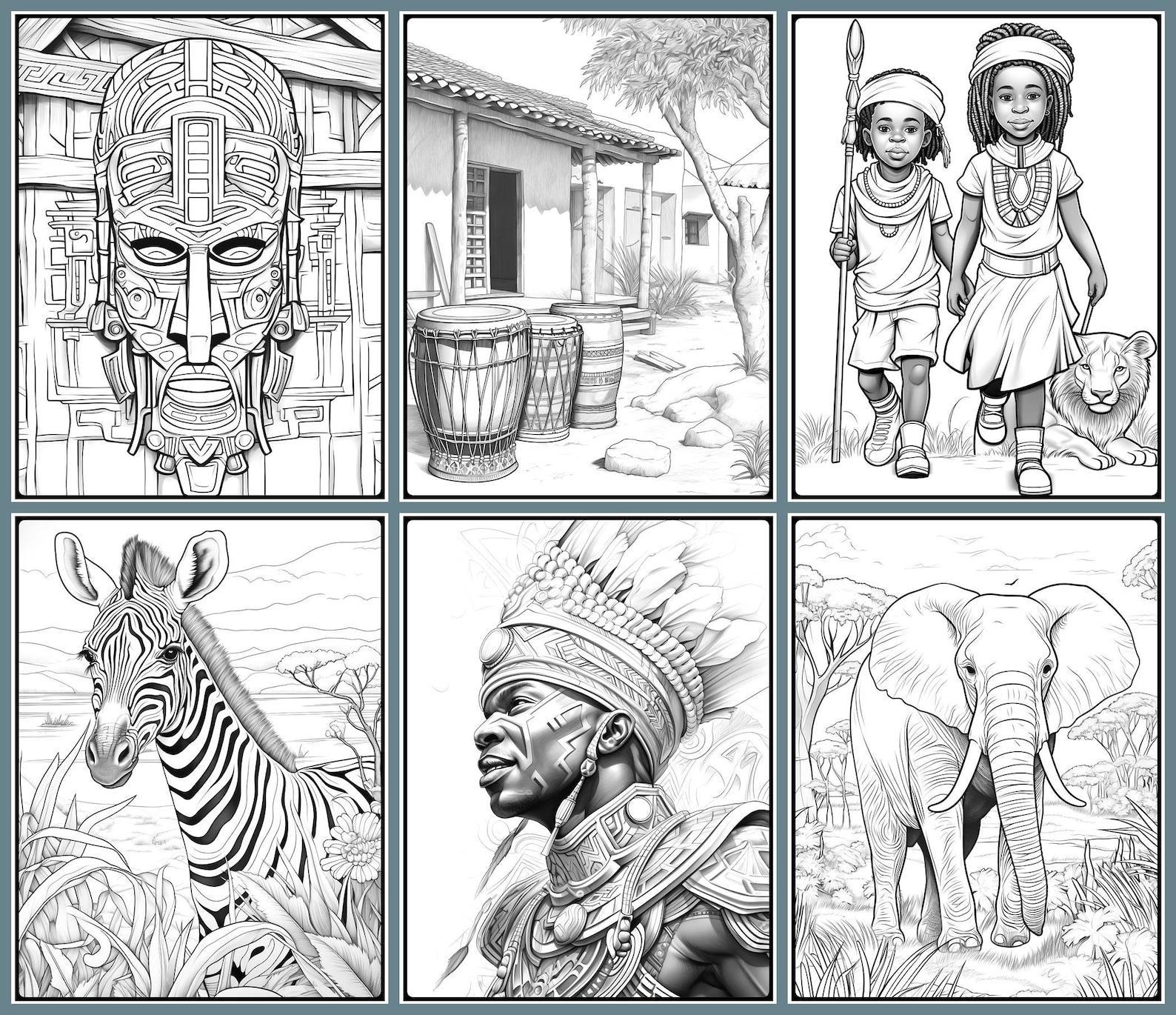 30 Africa Coloring Pages, Adults Printable Coloring Page With African ...