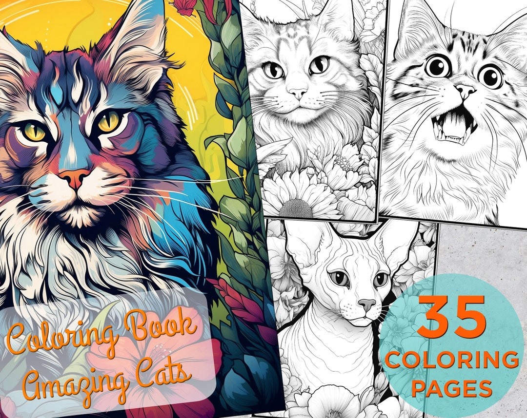 35 Realistic Cats Coloring Pages, Lifelike Cats Printable Grayscale ...