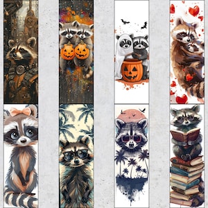 50 Raccoon Printable Bookmarks, Raccoon Digital Download Bookmark ...