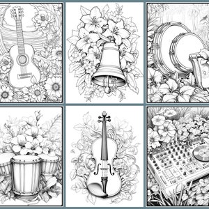 30 Melodious Coloring Pages, Music Printable Grayscale Coloring Book ...