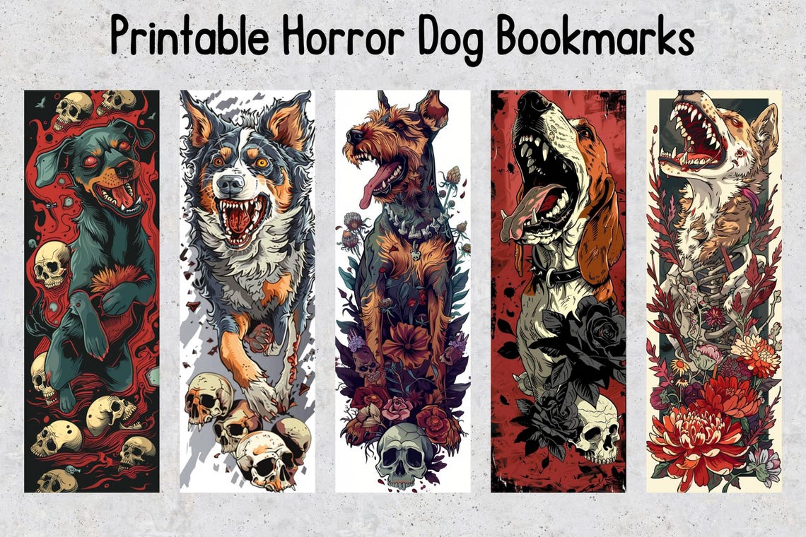 50 Horror Dog Printable Bookmarks, Scary Dog Digital Bookmark Sheets ...