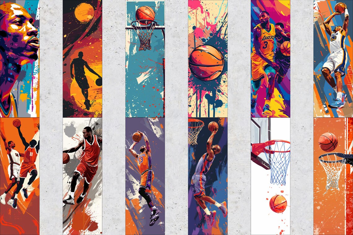 50 Basketball Printable Bookmarks, Basketball Digital Bookmark Sheets ...