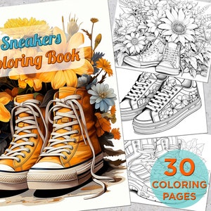 30 Sneakers Coloring Pages, Adults Printable Grayscale Coloring Book ...
