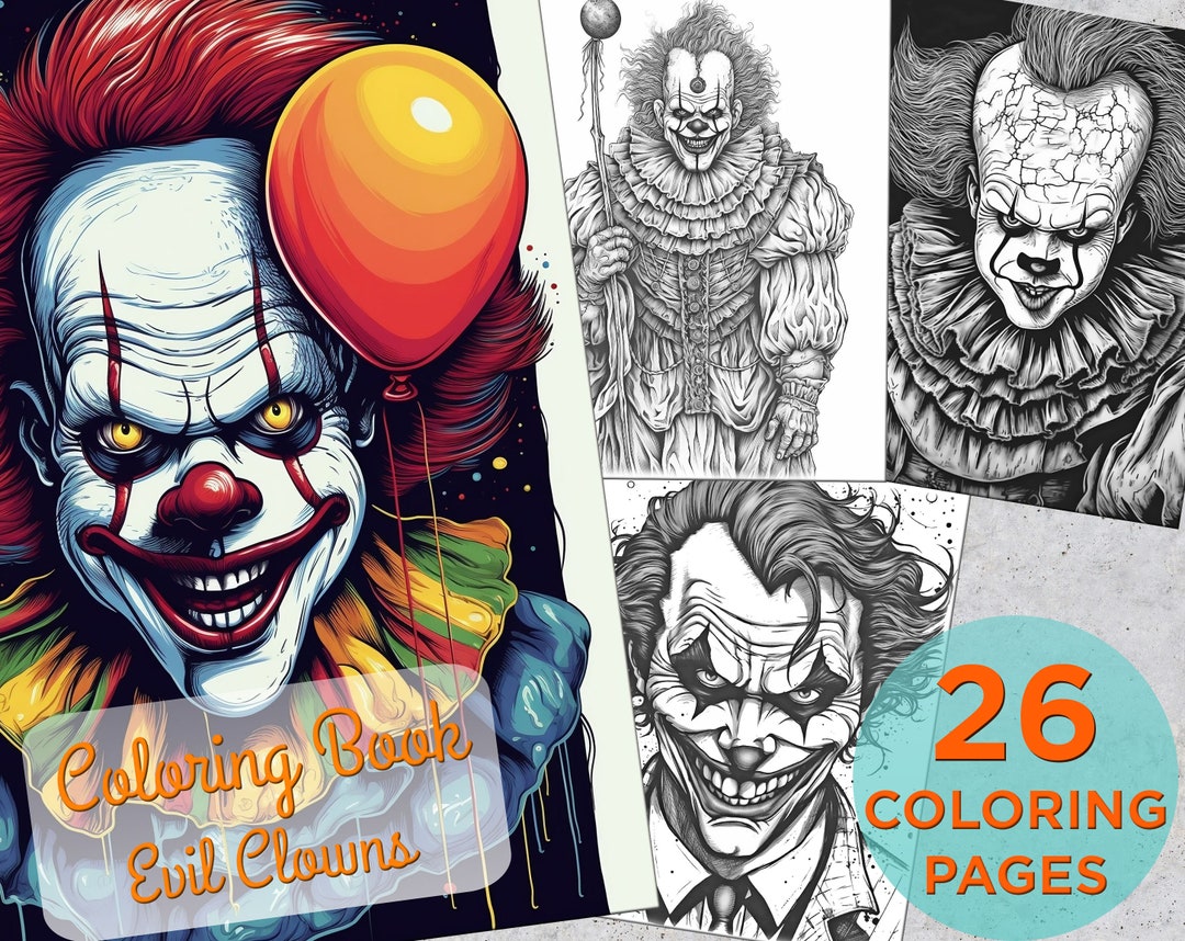 26 Evil Clowns Coloring Pages Adults Printable Grayscale - Etsy
