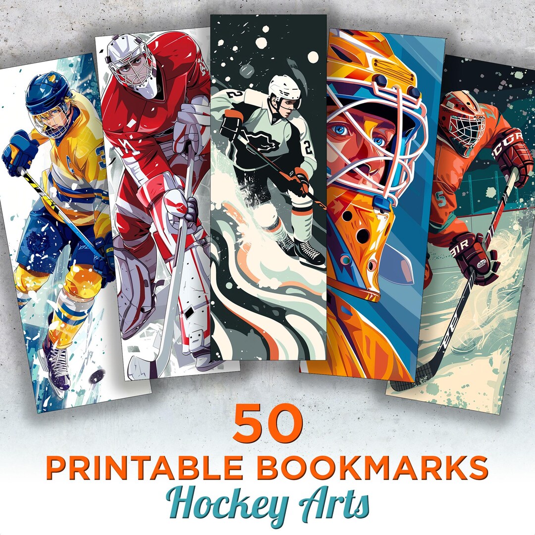 50 Hockey Printable Bookmarks, Hockey Digital Bookmark Sheets, Hockey ...