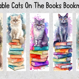 50 Cats on Books Printable Bookmarks, Kitten Digital Bookmark Sheets ...