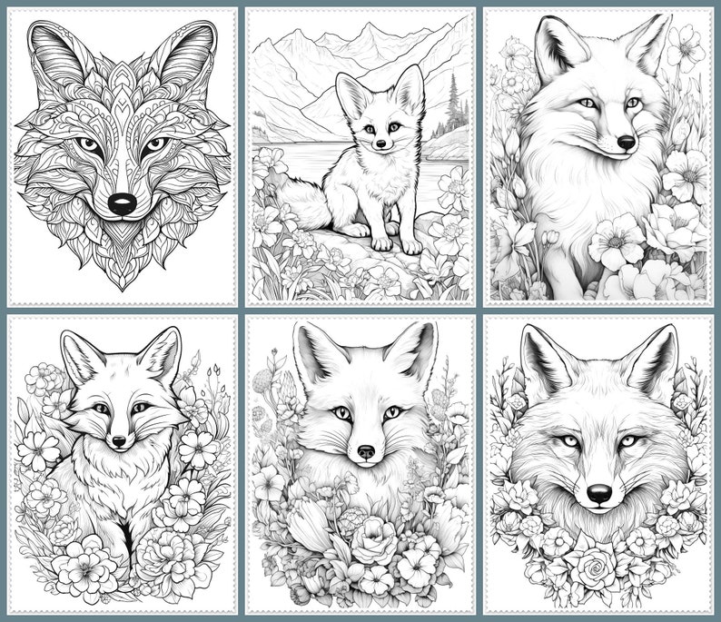 30 Cute Foxes Coloring Pages Foxes Adults Kids Printable - Etsy