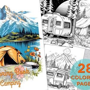 28 Camping Coloring Pages, Camping Printable Grayscale Coloring Book ...