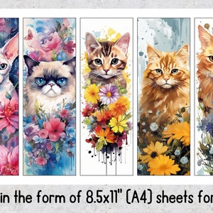 50 Cute Cat Printable Bookmarks, Kitten Digital Bookmark Sheets, Cat ...