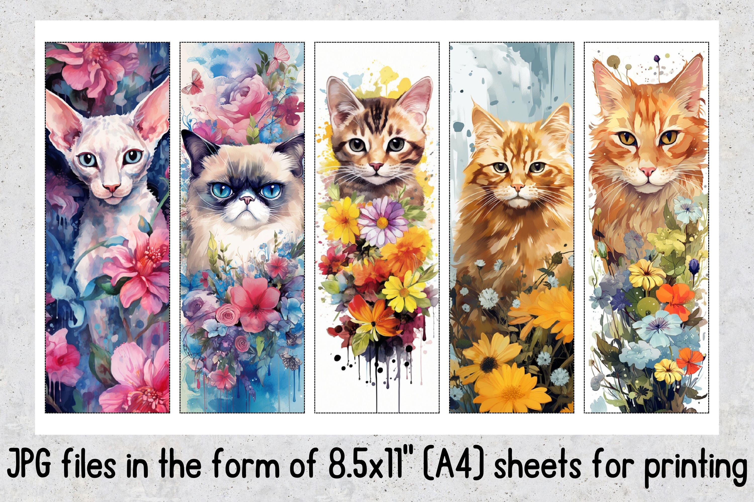 50 Cute Cat Printable Bookmarks, Kitten Digital Bookmark Sheets, Cat ...