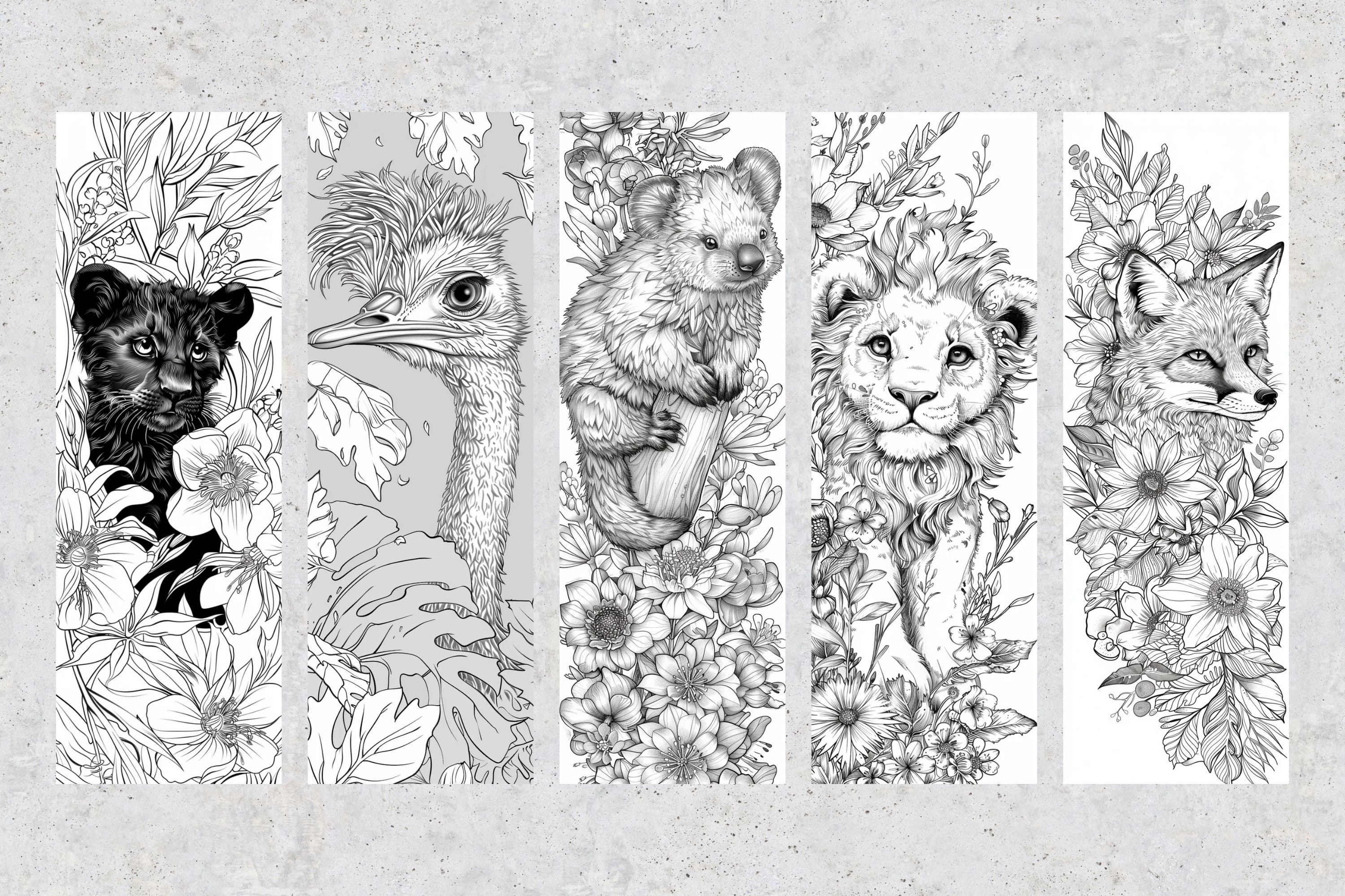 50 Printable Bookmarks for Coloring Animals, Animals Digital Download ...