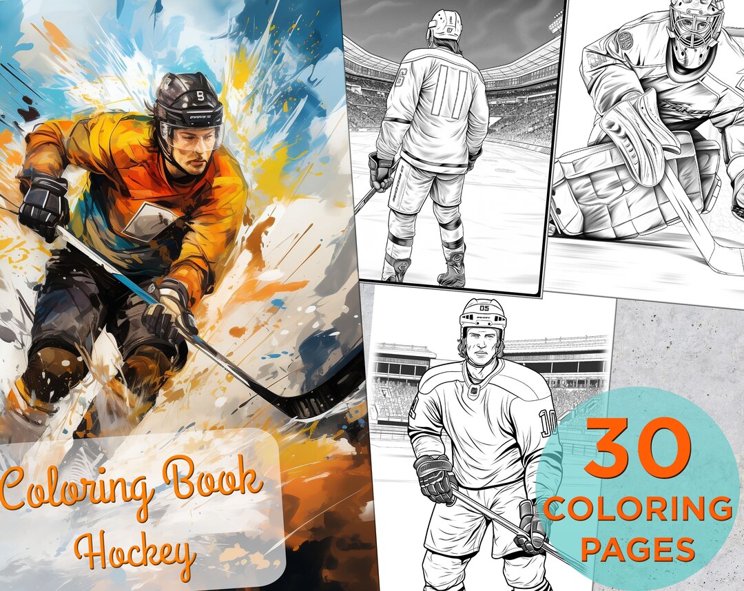30 Hockey Coloring Pages Hockey Adults Printable Grayscale - Etsy
