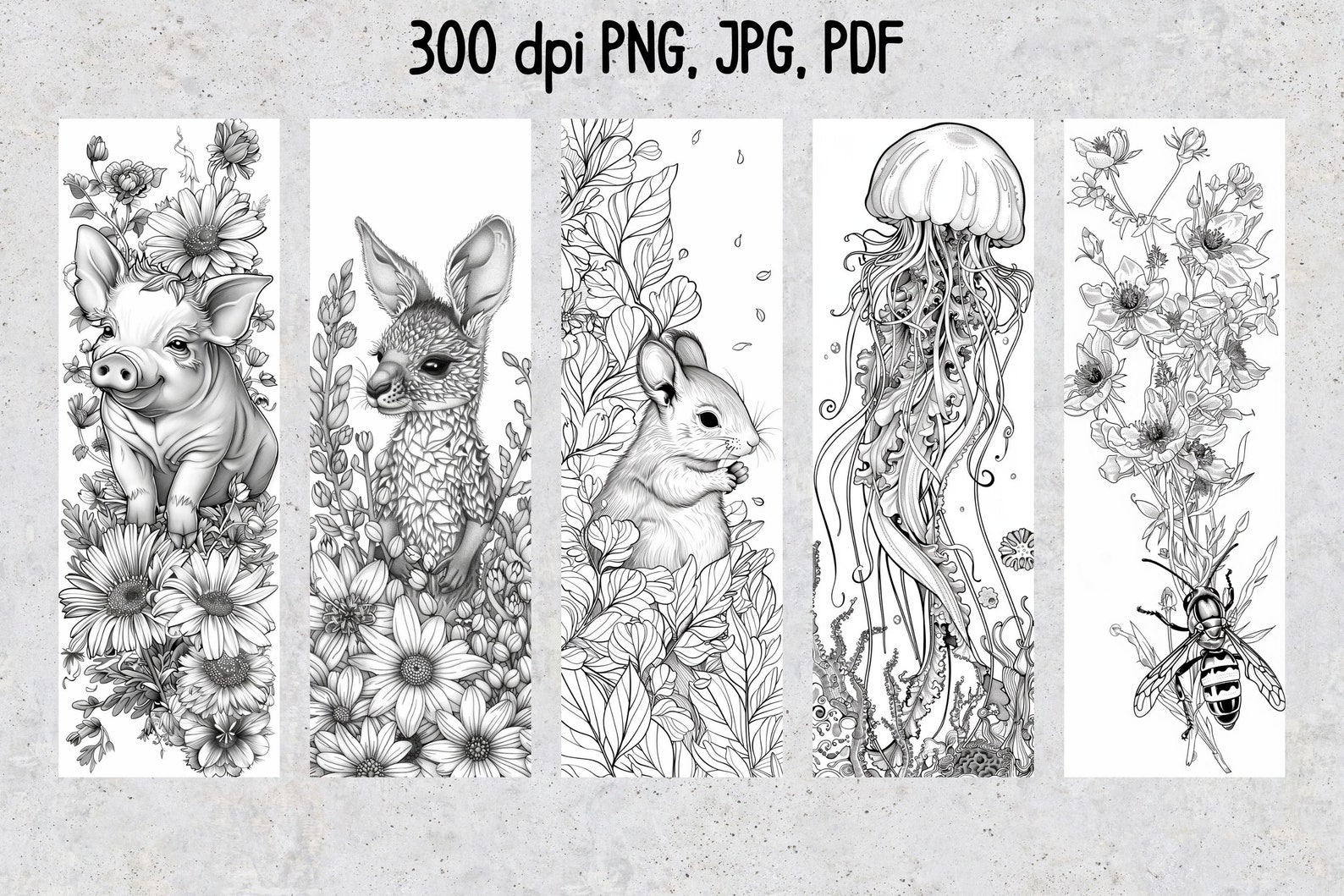 50 Printable Bookmarks for Coloring Animals, Animals Digital Download ...