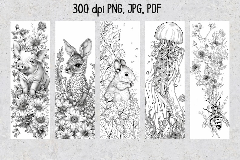 50 Printable Bookmarks for Coloring Animals, Animals Digital Download ...