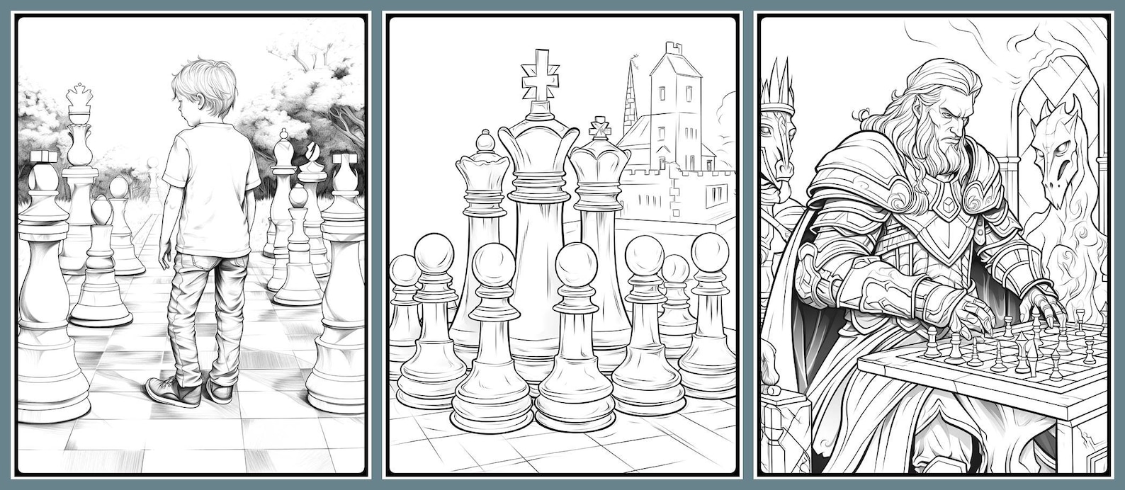 35 Game of Chess Coloring Pages, Chess Printable Grayscale Coloring ...