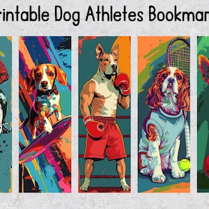 50 Dog Athletes Printable Bookmarks, Dogs Digital Download Bookmark ...