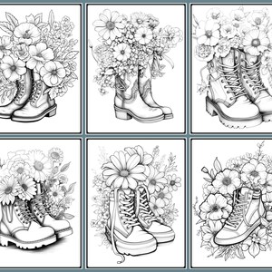 45 Floral Boots Coloring Pages, Blooming Shoes Printable Grayscale ...