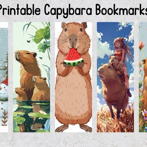 50 Capybara Printable Bookmarks, Capybara Digital Download Bookmark ...