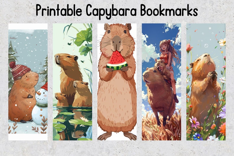 50 Capybara Printable Bookmarks, Capybara Digital Download Bookmark ...