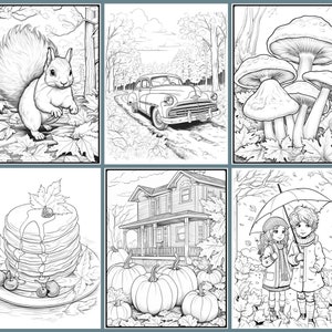 30 Autumn Coloring Pages, Autumn Fall Adults Printable Grayscale ...