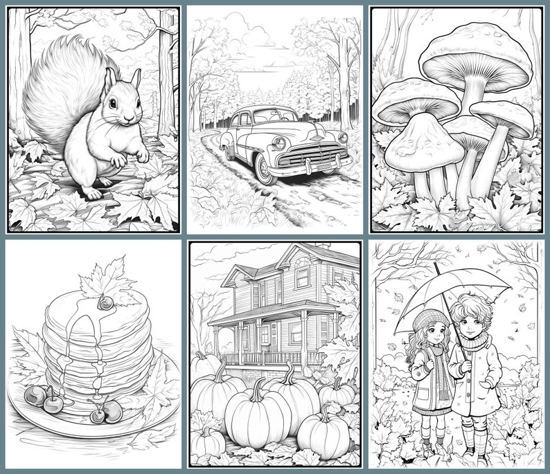 30 Autumn Coloring Pages, Autumn Fall Adults Printable Grayscale ...