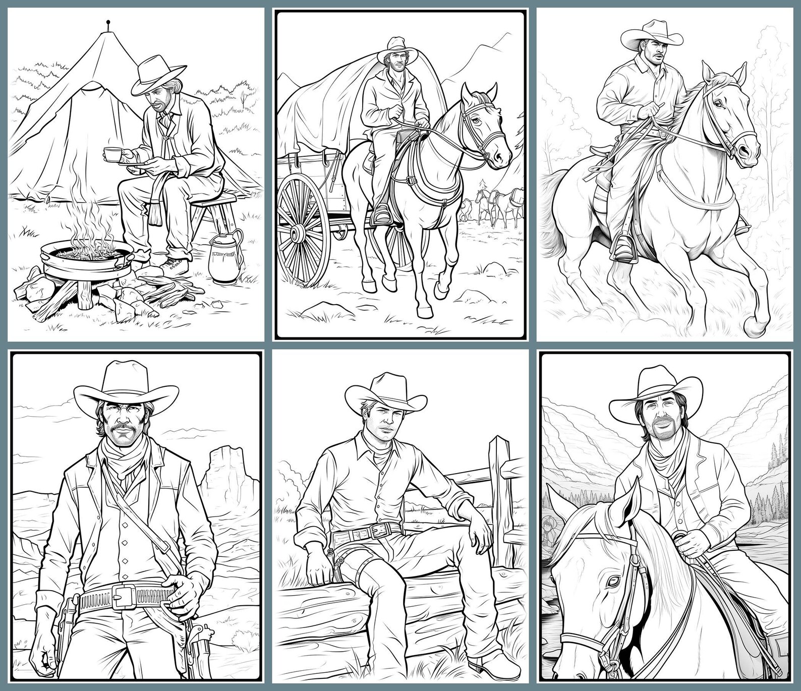 40 Wild West Coloring Pages, Adults Printable Cowboy Coloring Book ...