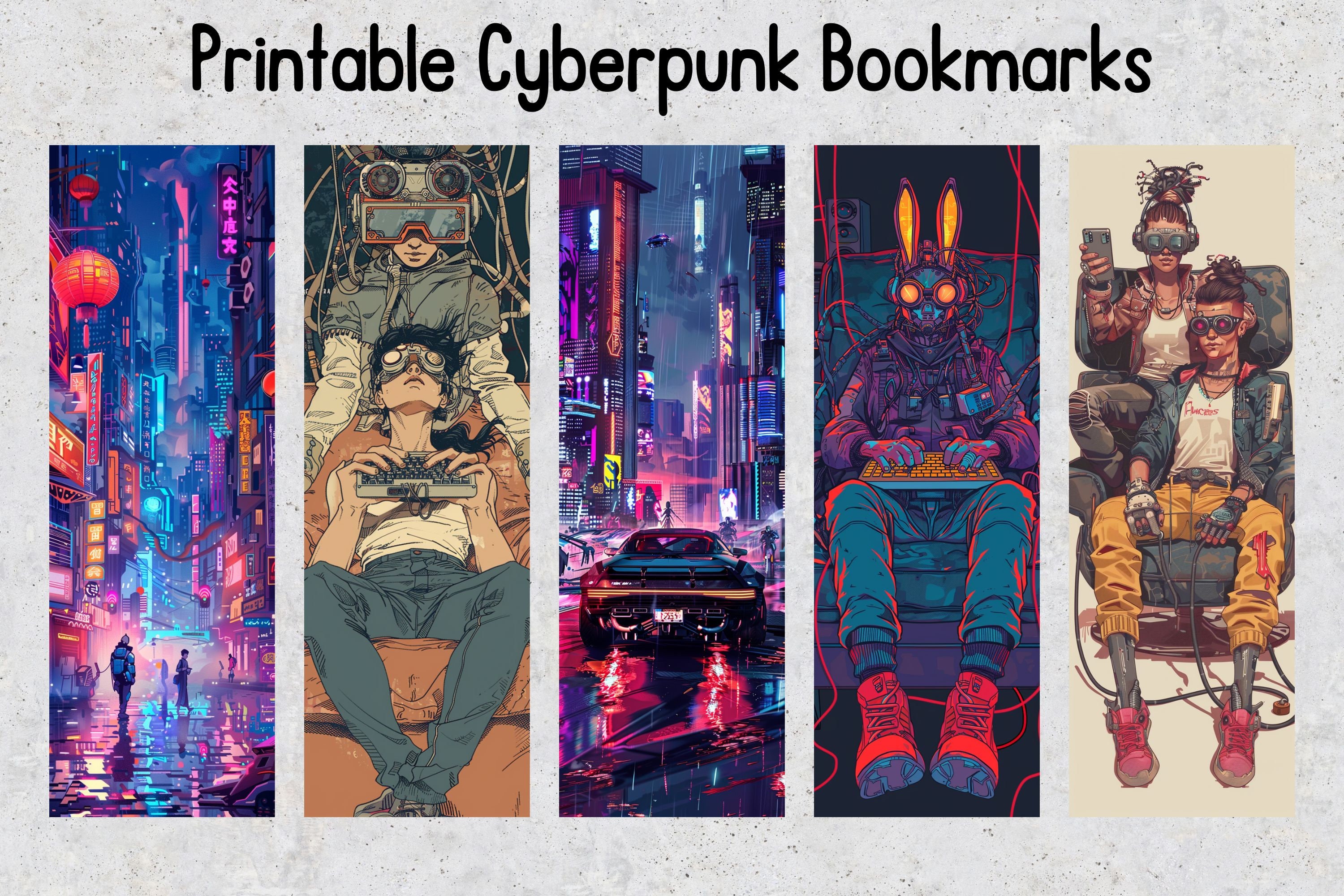 50 Cyberpunk Printable Bookmarks, Cyberpunk Digital Download Bookmark ...