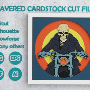 Biker Shadow Box, Skeleton Rider SVG Layered Design for Cricut ...