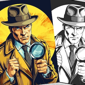 40 Detective Coloring Pages, Crime Detective Printable Grayscale ...