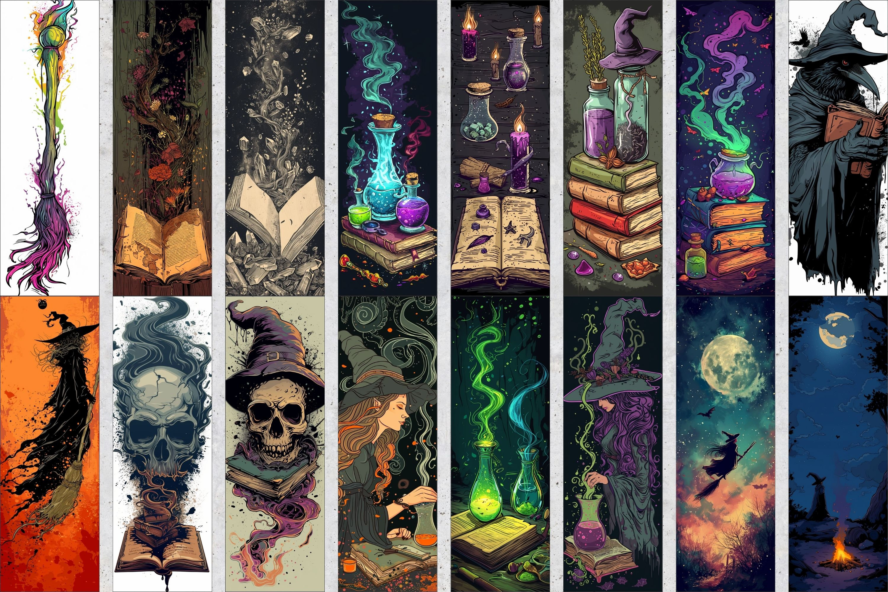 45 Witch's Book Printable Bookmarks, Witch Digital Bookmark Sheets ...